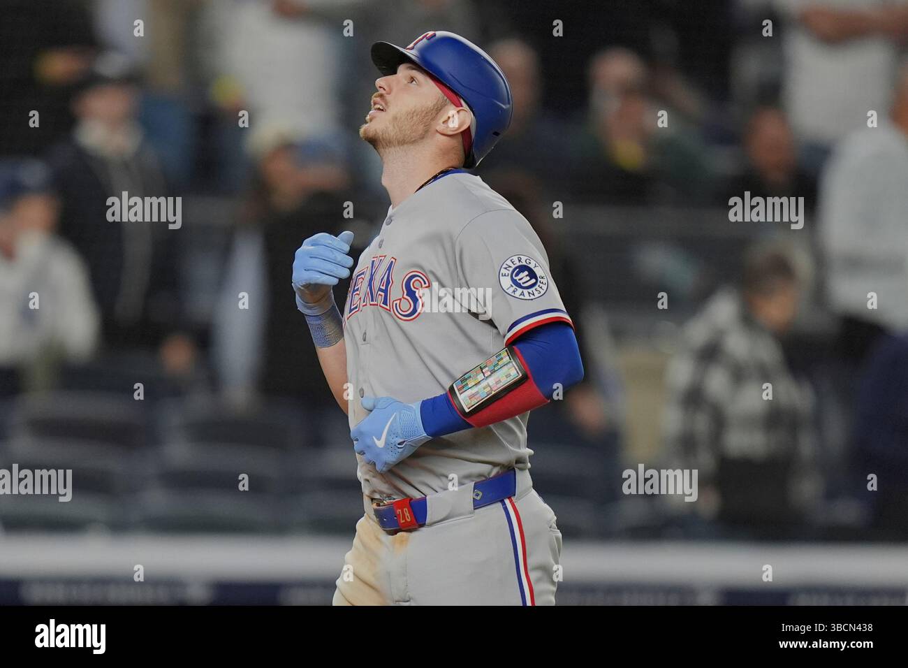 Texas Rangers' Jonah Heim runs the bases after hitting a two-run home ...