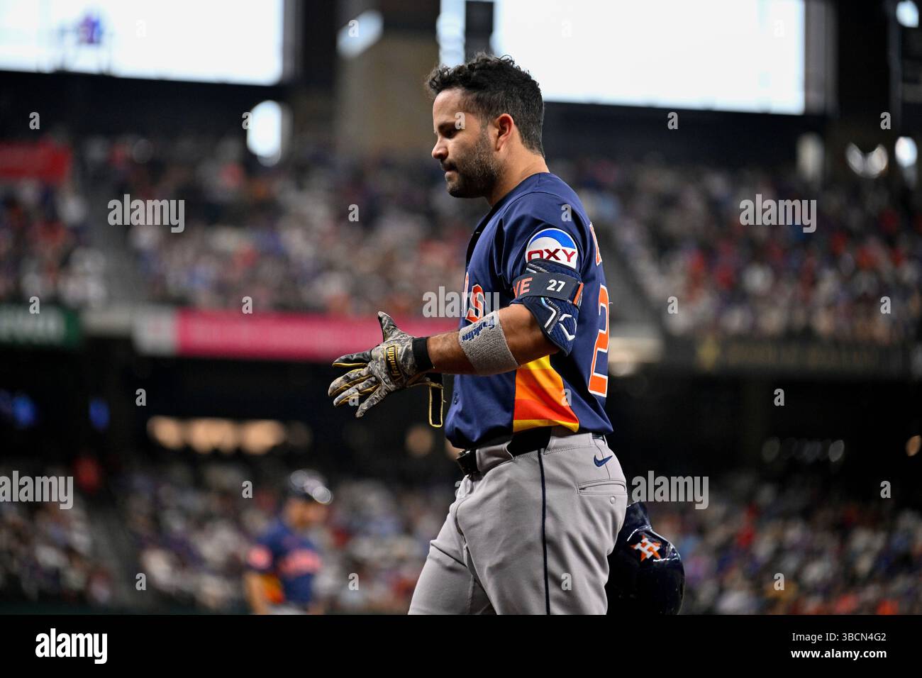 Houston Astros' Jose Altuve comes off the field during a baseball game ...