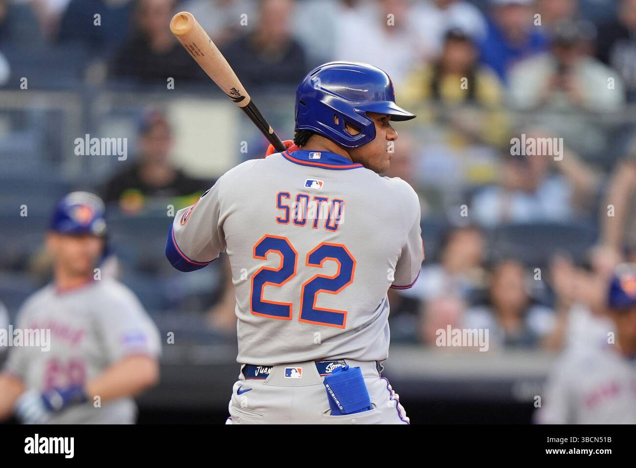 New York Mets' Juan Soto (22) during the first inning of a baseball game against the New York ...