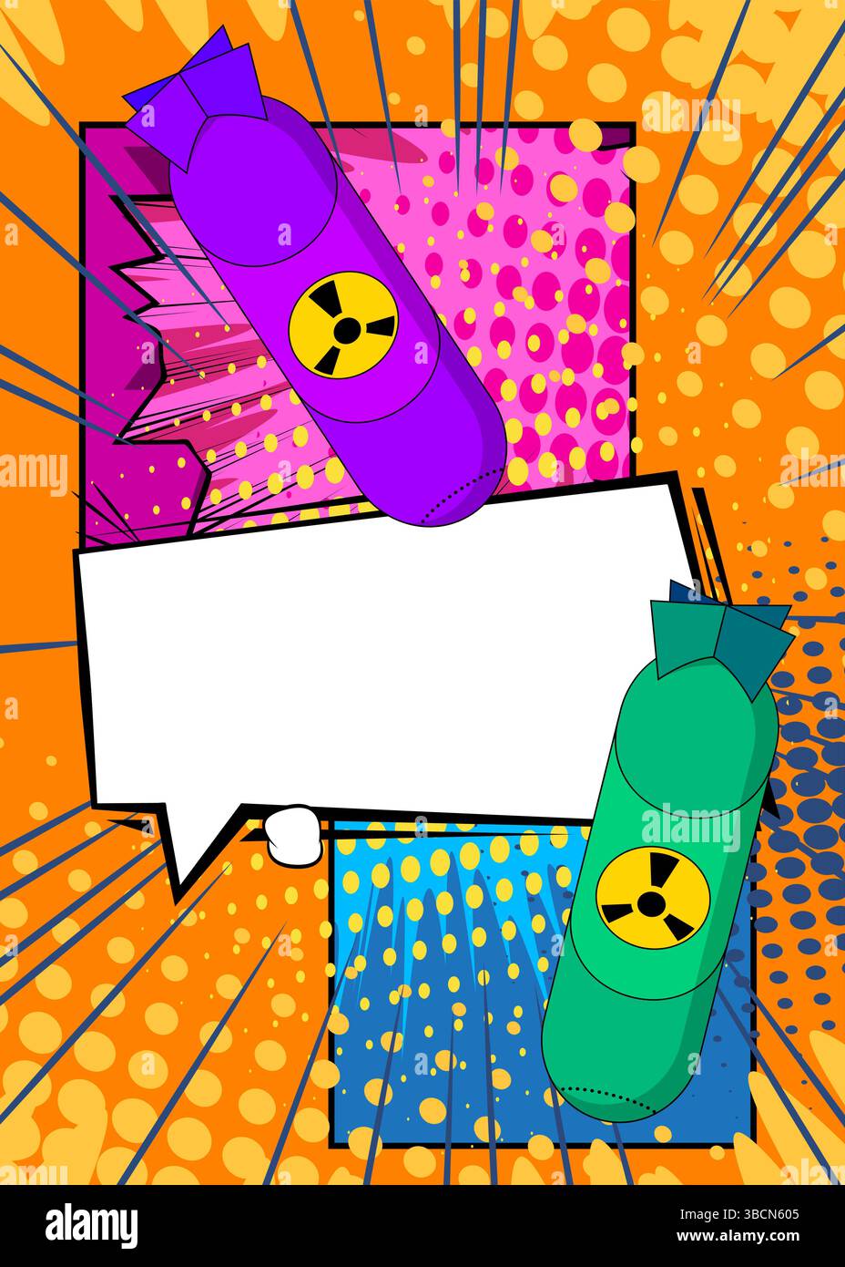 Cartoon Missile bomb with blank speech bubble, comic book Weapon ...