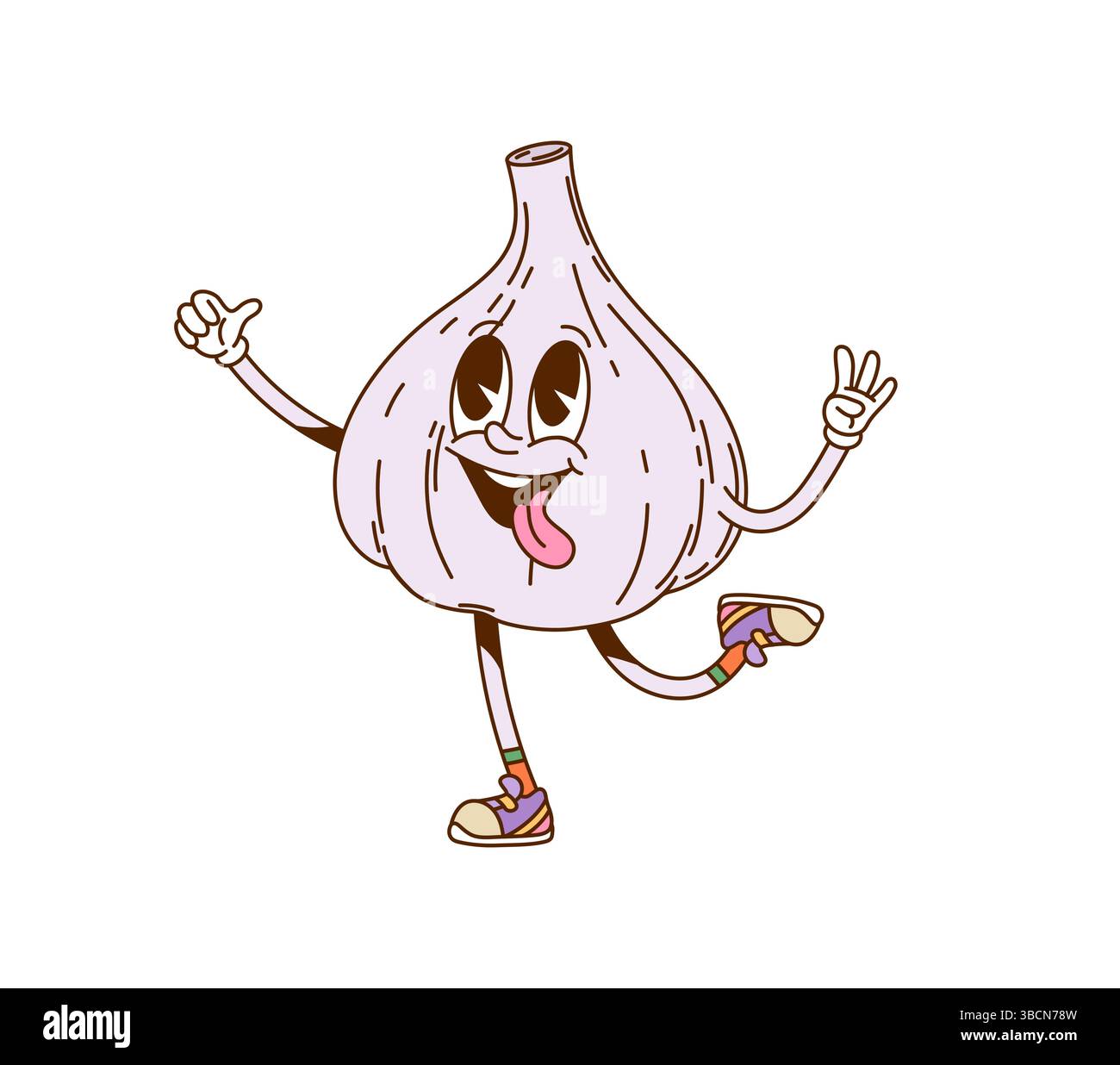Groovy garlic vegetable character with funny silly face, vector comic ...