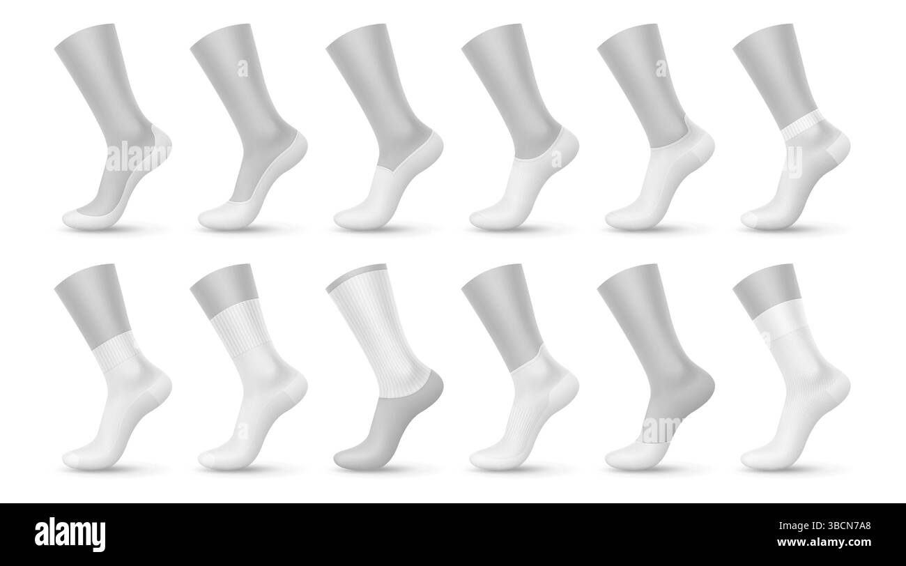 Realistic white woman socks for mockup templates of footwear textile ...