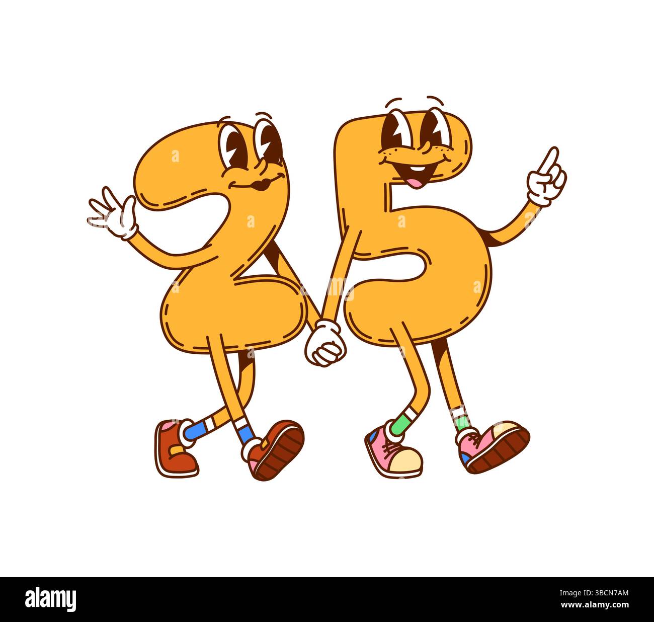 Groovy math number characters of 2 and 5 with happy faces, cartoon ...