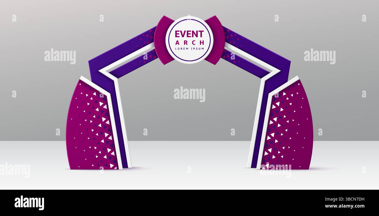 Exhibition purple and blue event arch or gate entrance with welcome ...