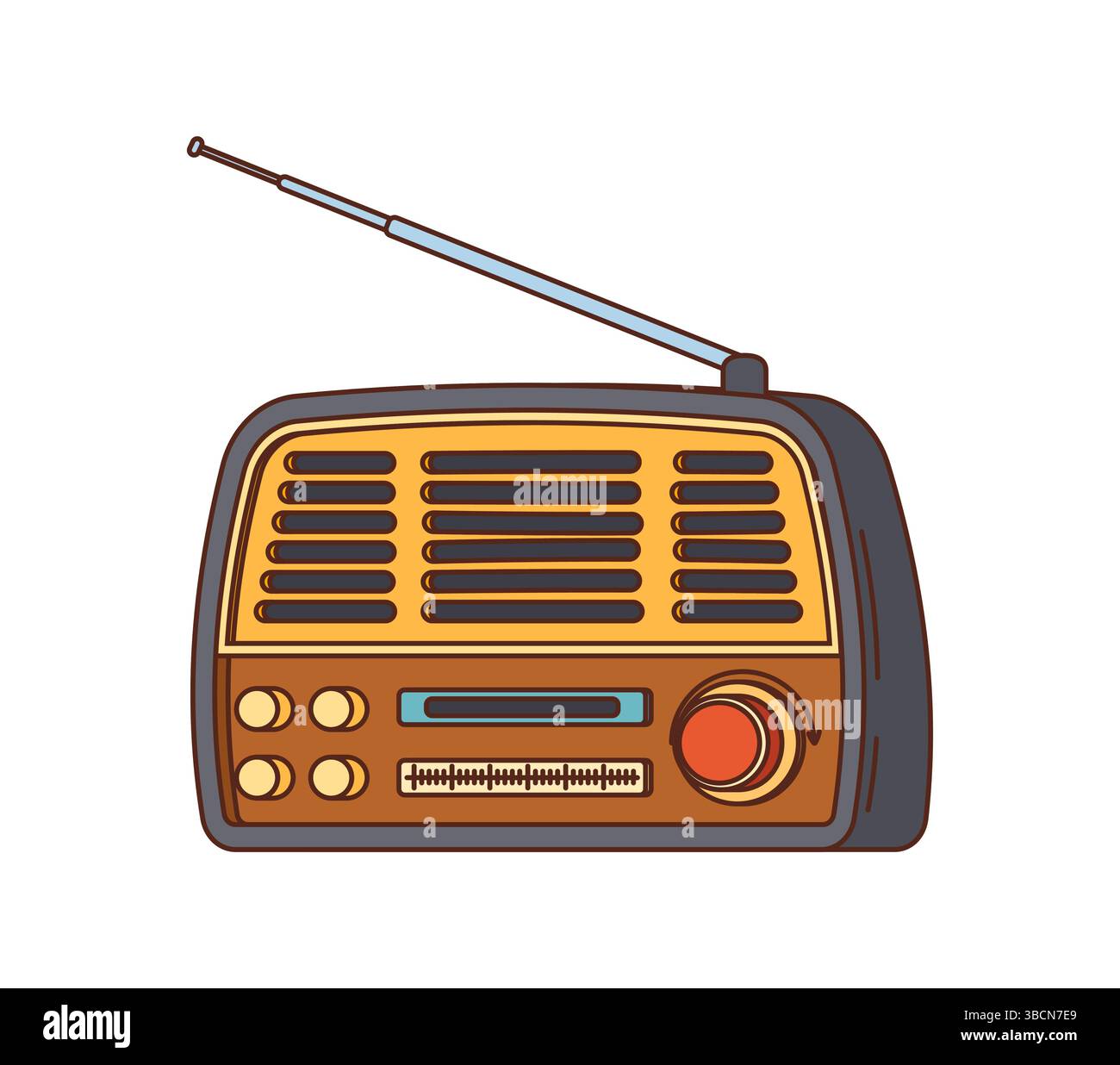 Cartoon groovy radio with antenna, knobs and tuning dials in retro ...
