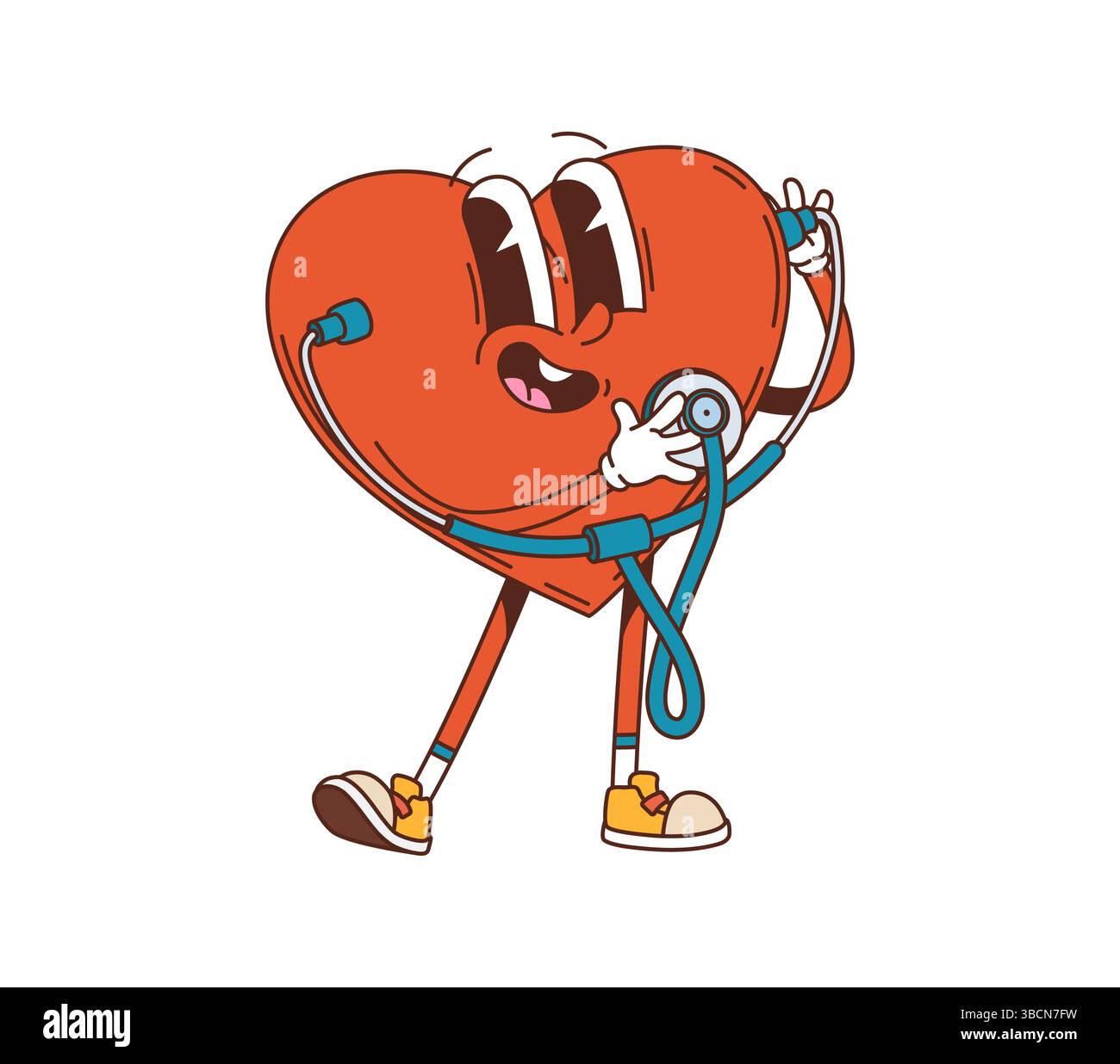 Cartoon groovy human heart body organ medicine character using a ...