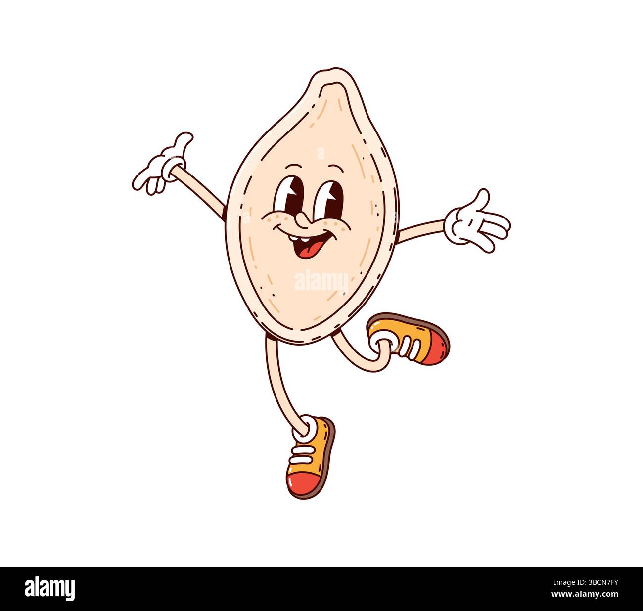 Cartoon groovy pumpkin seed character happily jumping with cheerful and ...