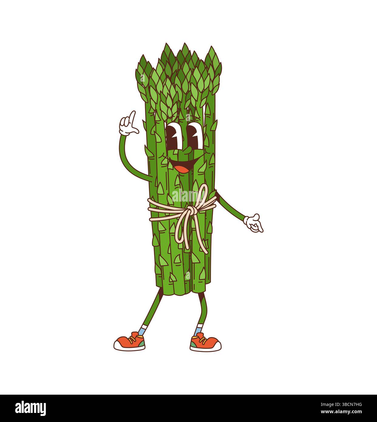 Groovy asparagus vegetable cartoon character with funny face, vector ...