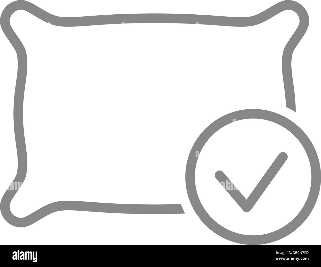 Pillow with tick checkmark line icon. Pillow verification ...