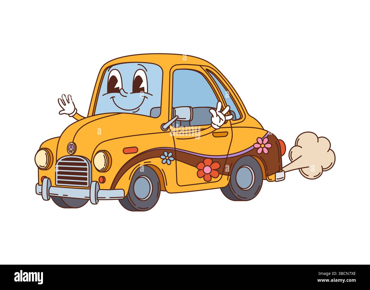 Retro cartoon groovy kids toy character of car with funny face, vector ...