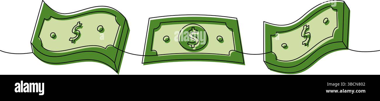 Dollar bills stacks one line colored continuous drawing. Money ...