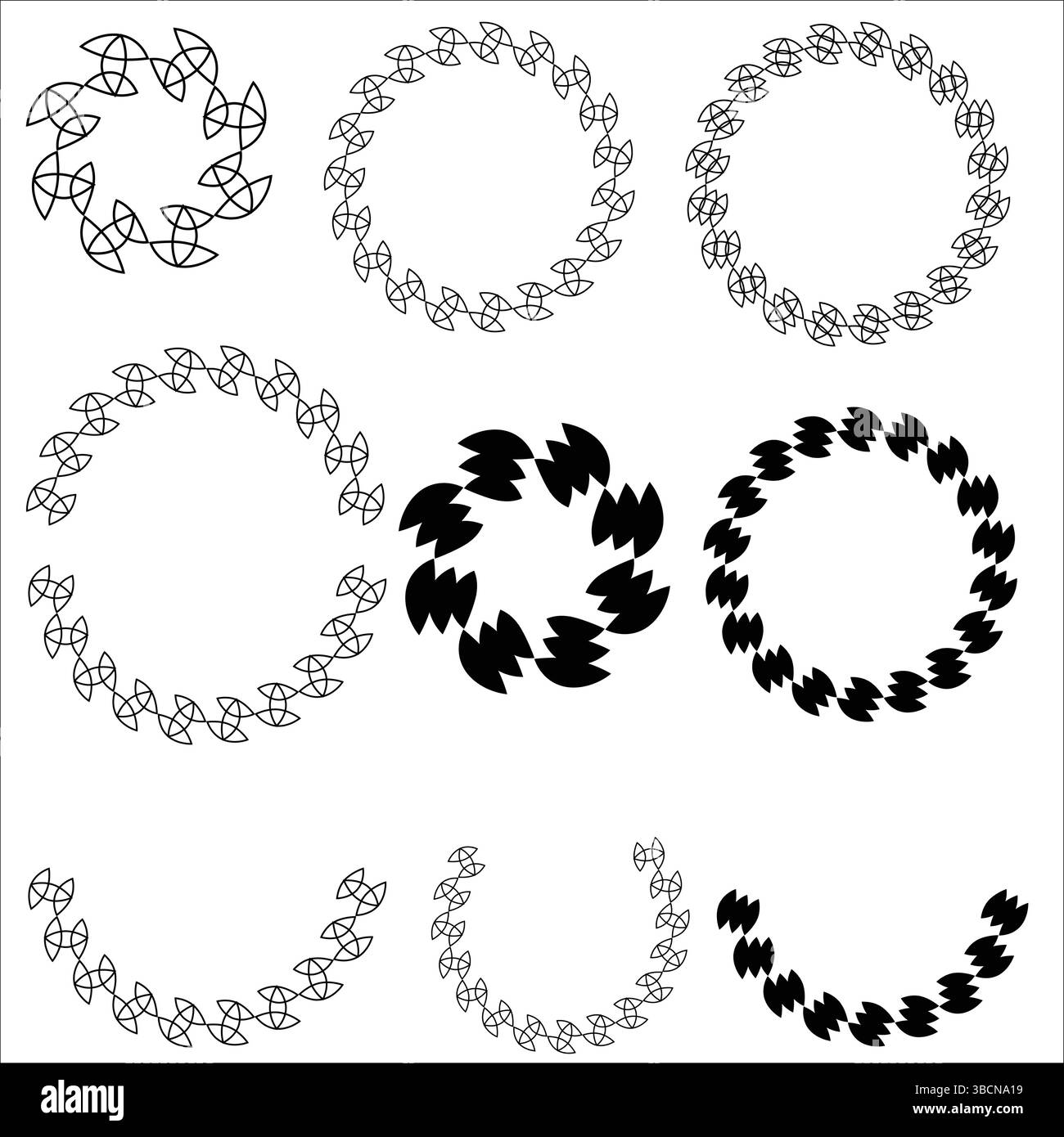 Vector Circular Badge Elements Set | Decorative Arrow, Leaf, Spiral ...