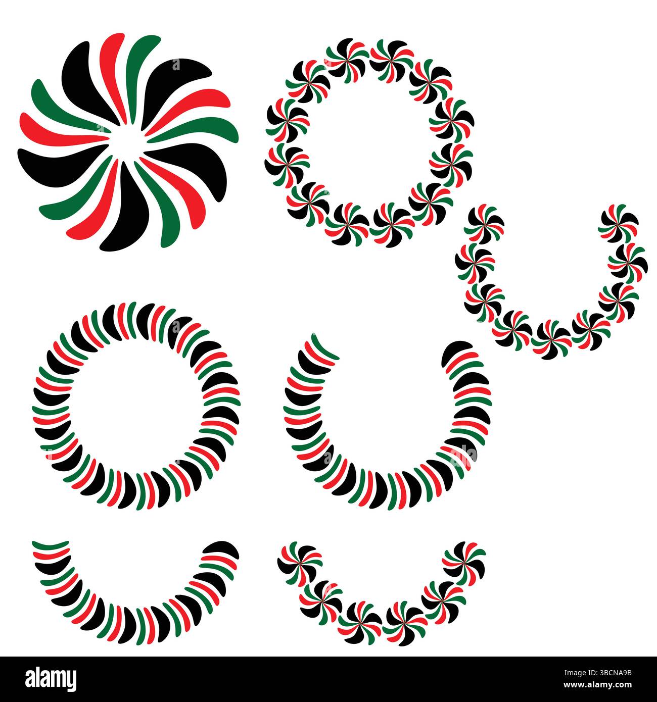 Decorative Circle Patterns in Red Green Black – Spiral Twisted Round ...