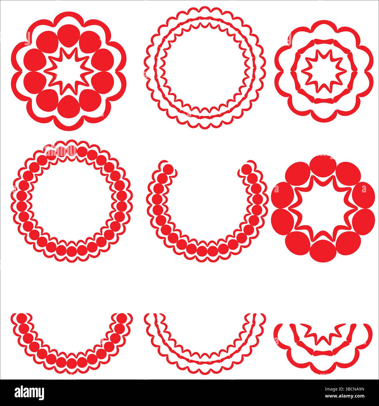 Red Themed Circular Frames with Starburst and Petal Shapes for Bold ...