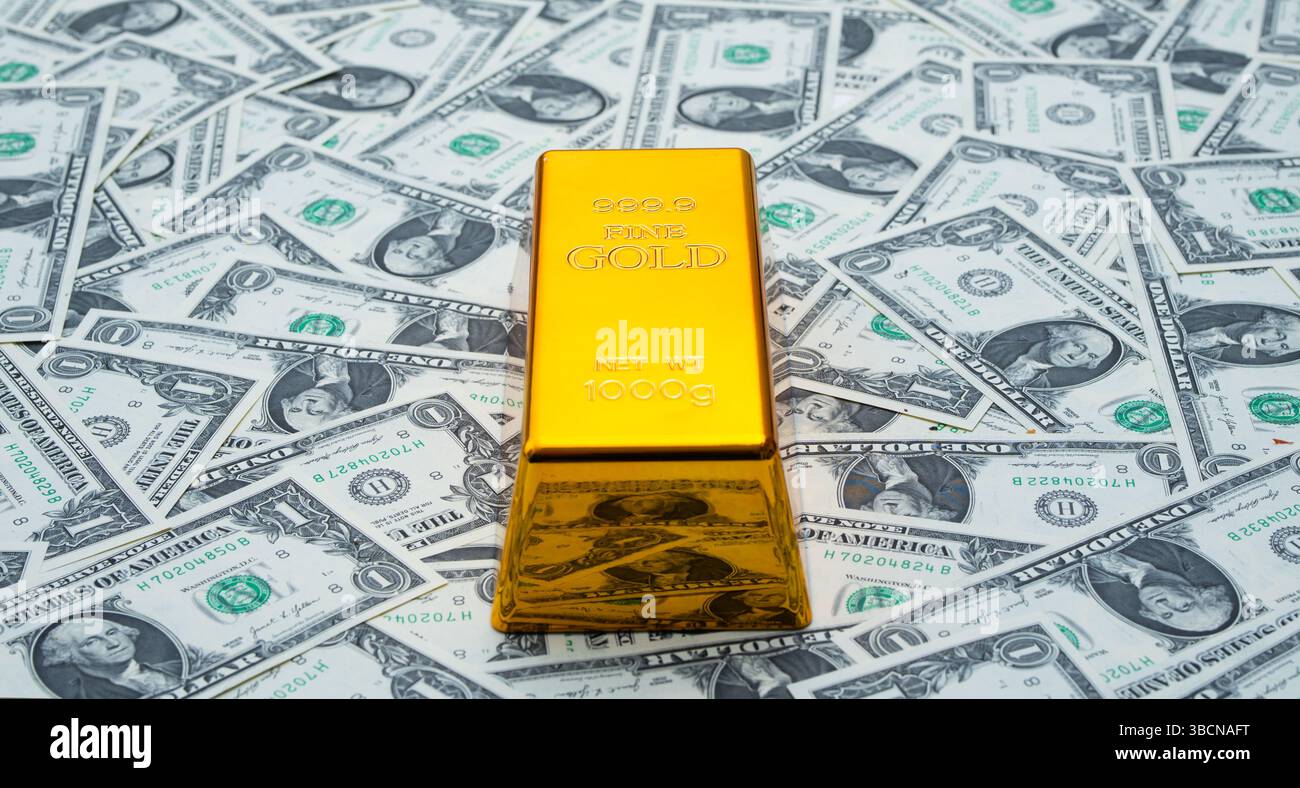 Gold bars. Dollar bills with gold bars. Cash money. Finance and banking ...