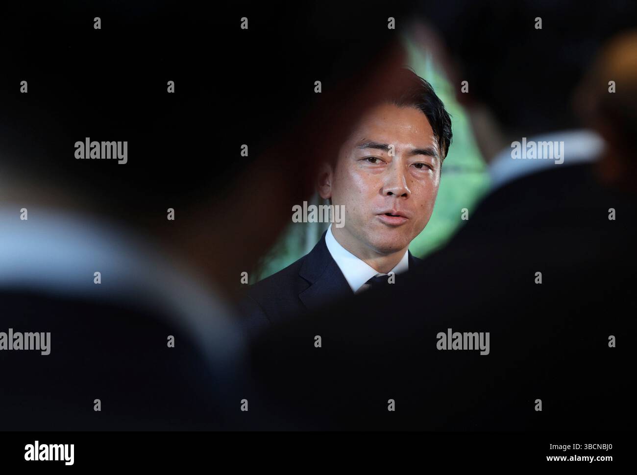 Shinjiro KOIZUMI, the former Environment Minister, speaks to the media ...