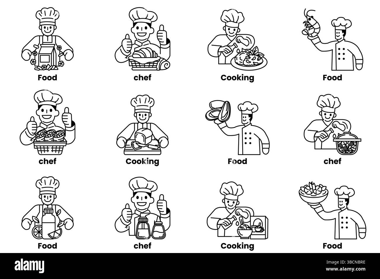 A series of black and white images of chefs and food. The images are ...