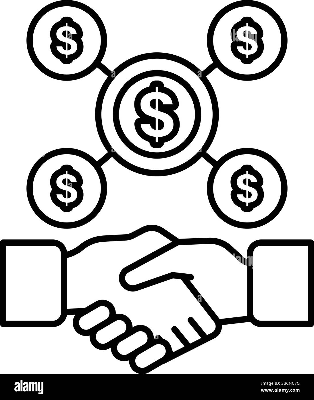 A hand shaking a hand with a dollar sign in the middle. The dollar sign ...