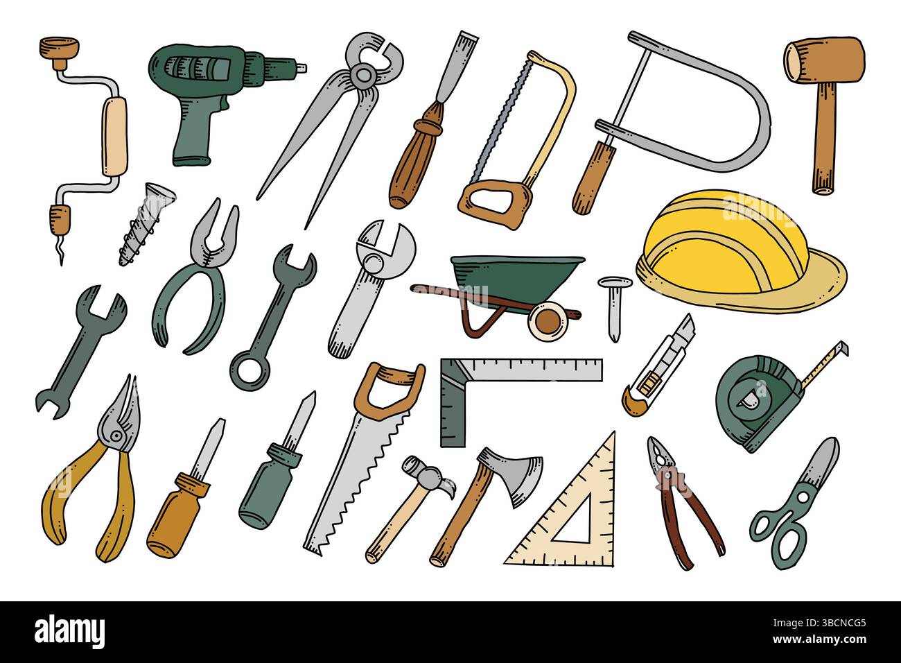 Collection of essential tools for various construction and repair ...