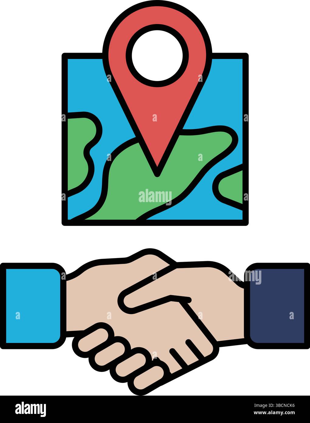 A handshake between two people with a map in the background. The map is ...
