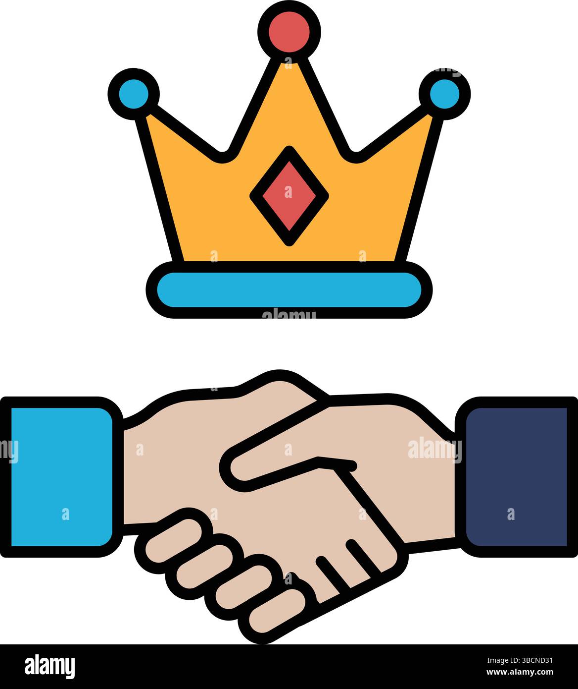 A hand shaking a crown. Concept of a handshake between two people ...