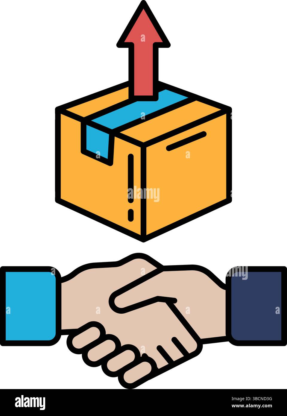 A box is being lifted up by a hand, symbolizing a handshake. Concept of ...