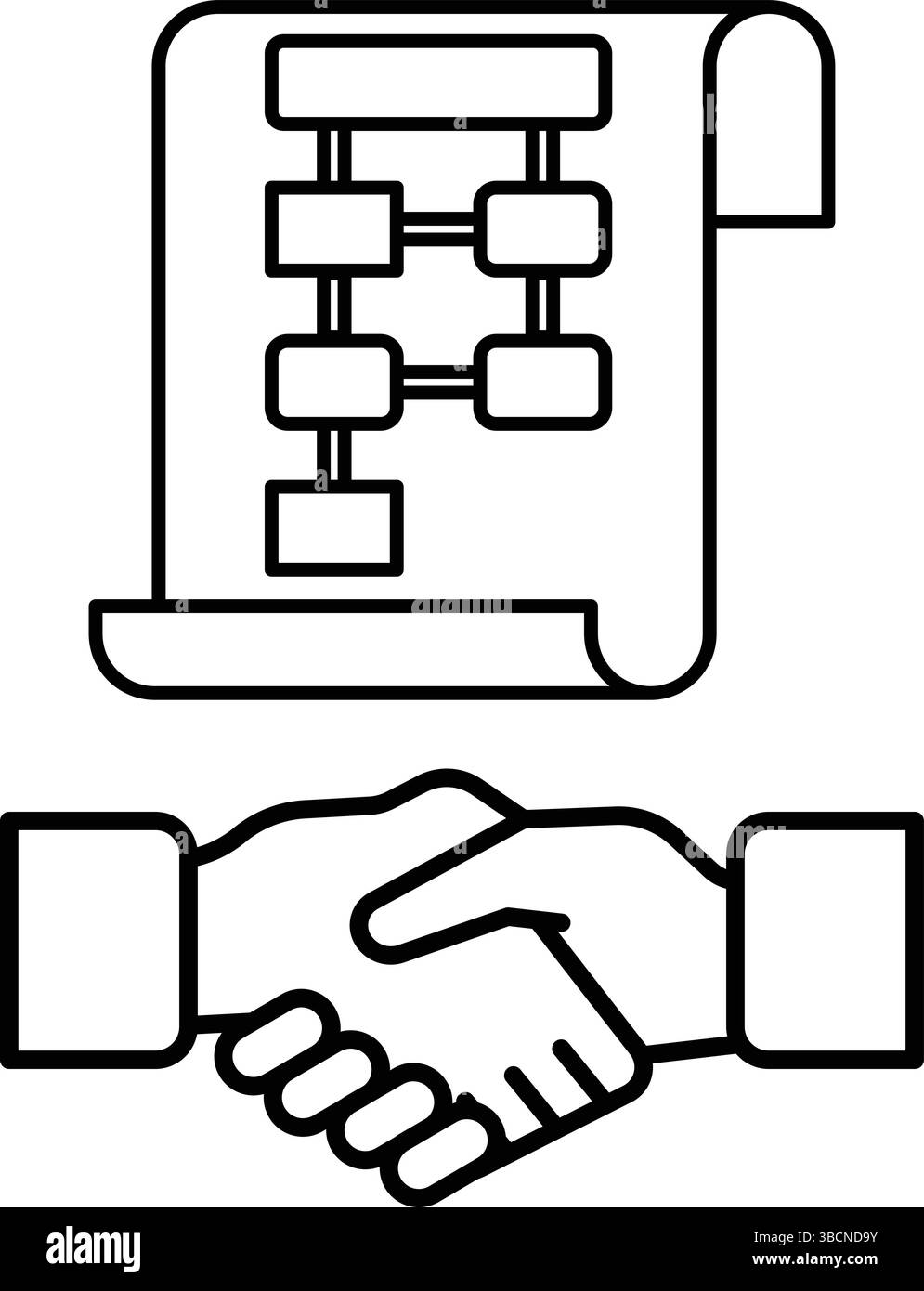 A handshake between two people is shown with a piece of paper in the ...