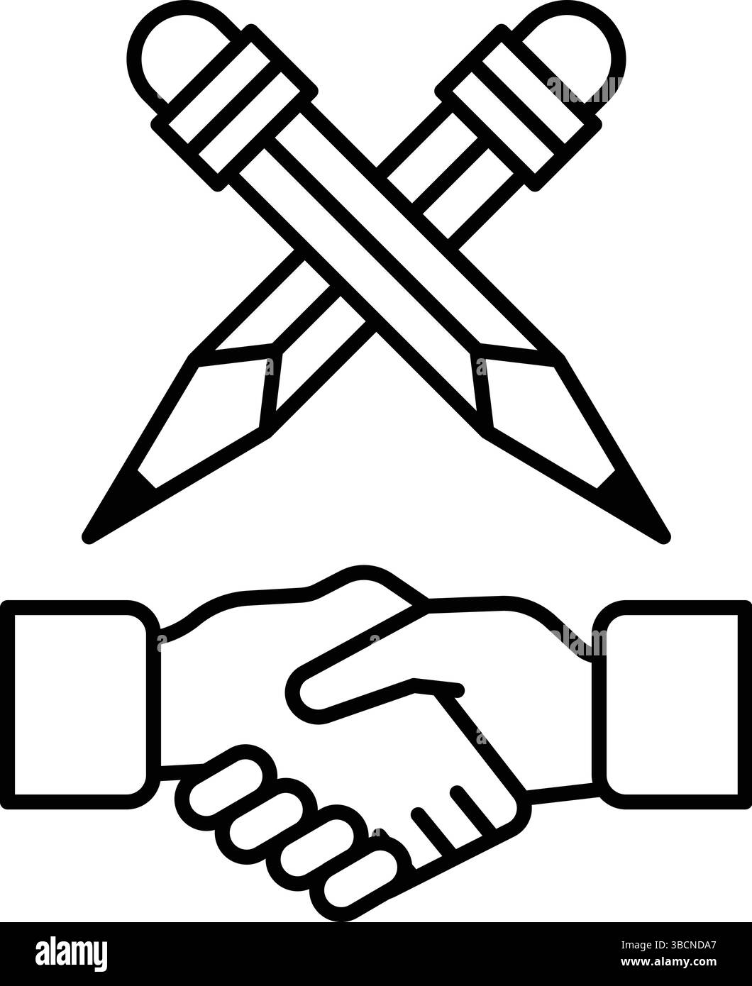 Two pencils crossed over each other, symbolizing a handshake. The ...