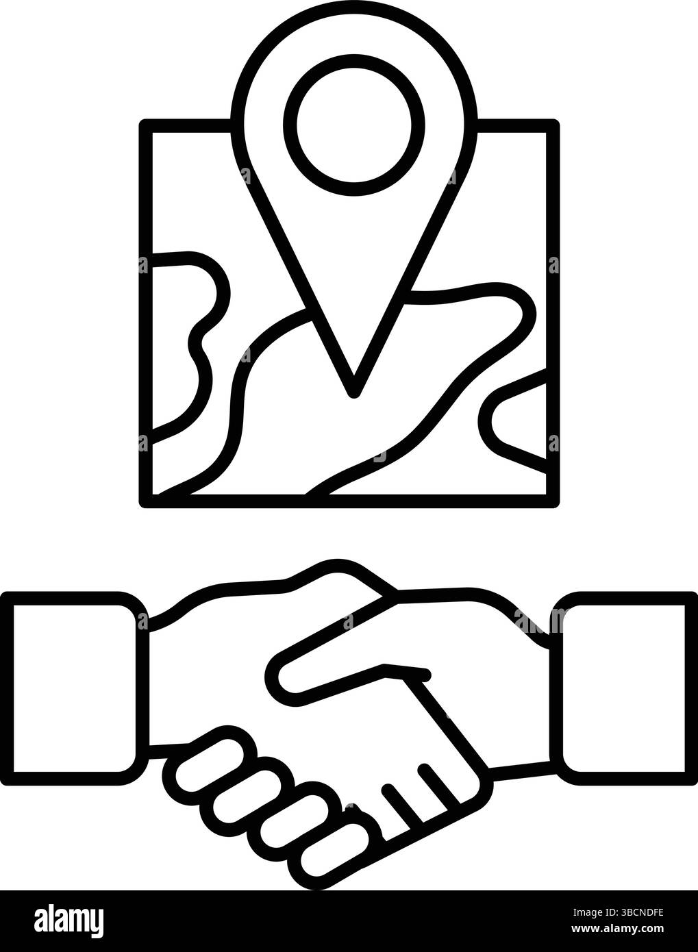 A handshake between two people with a map in the background. The ...