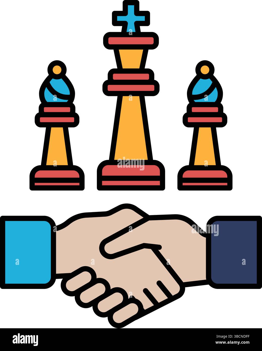 A hand shaking a chess piece with a red and yellow background. Concept ...