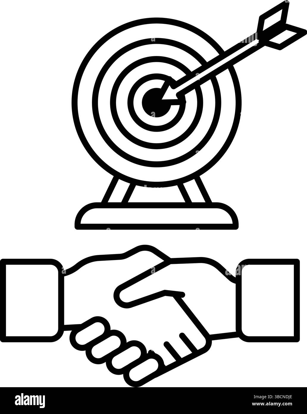 A black and white image of two hands shaking with a target in the ...