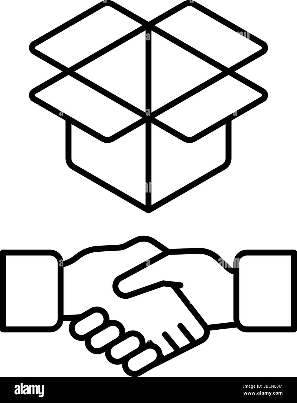 A box with a handshake symbol on it. The box is empty and the handshake ...