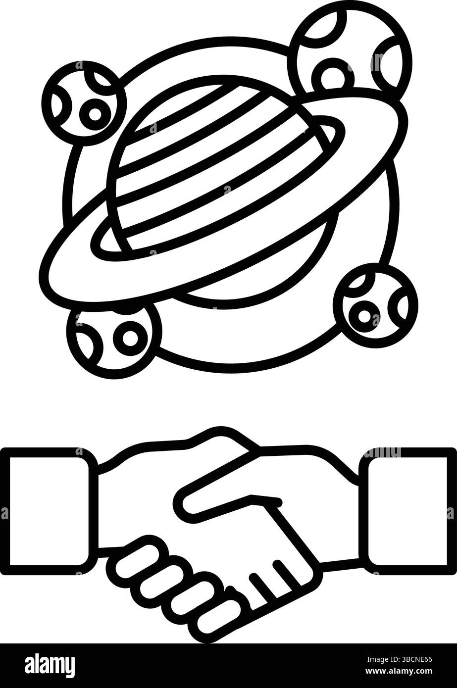 A black and white drawing of a handshake between two people with a ...