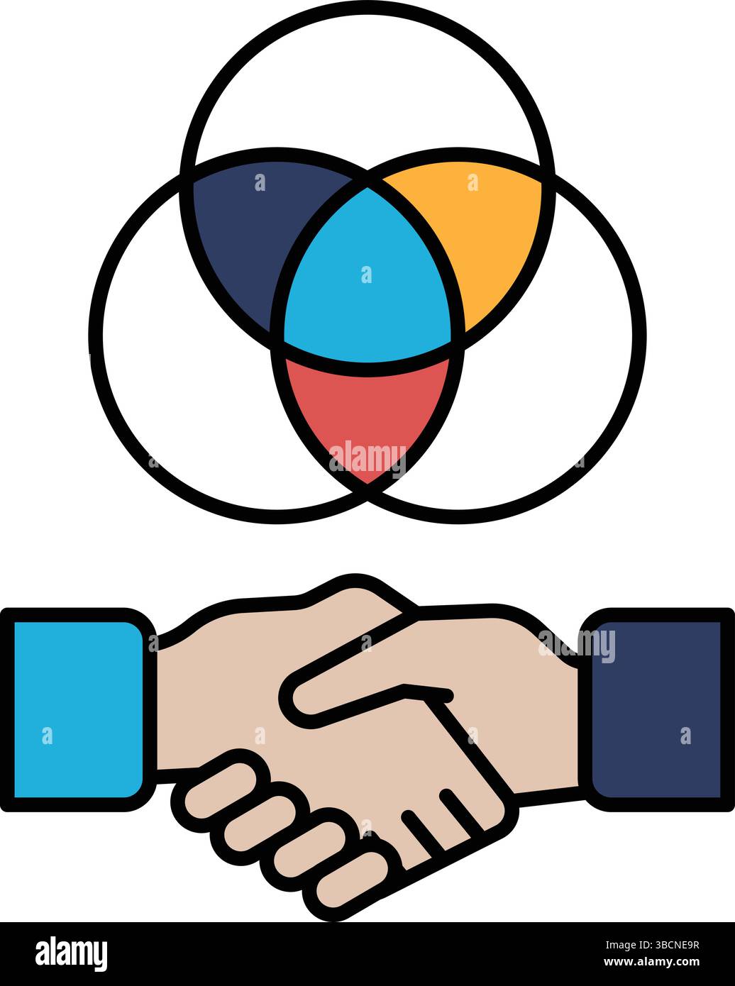 A hand shaking another hand with a circle in the background. The circle ...