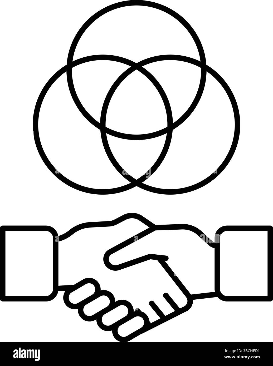 A handshake between two people is shown in a black and white image ...