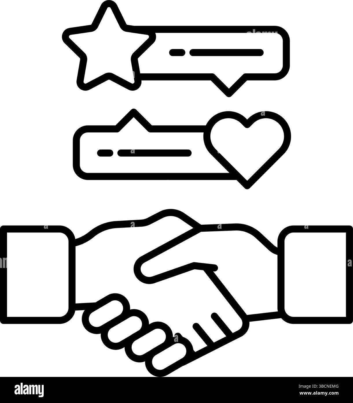 A handshake between two people with a heart and stars in the background ...