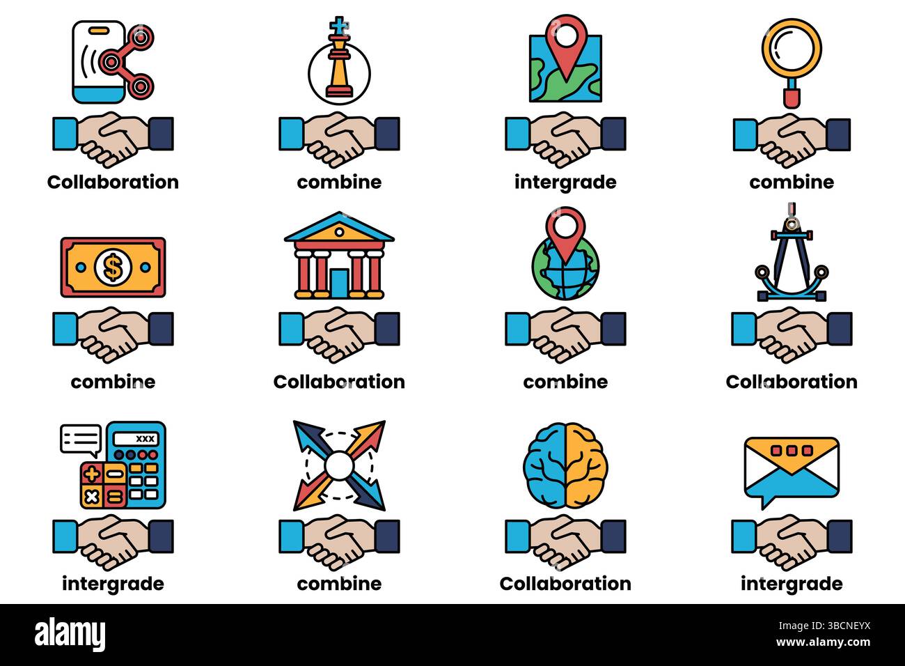 A hand holding a hand, with various symbols and words surrounding them ...