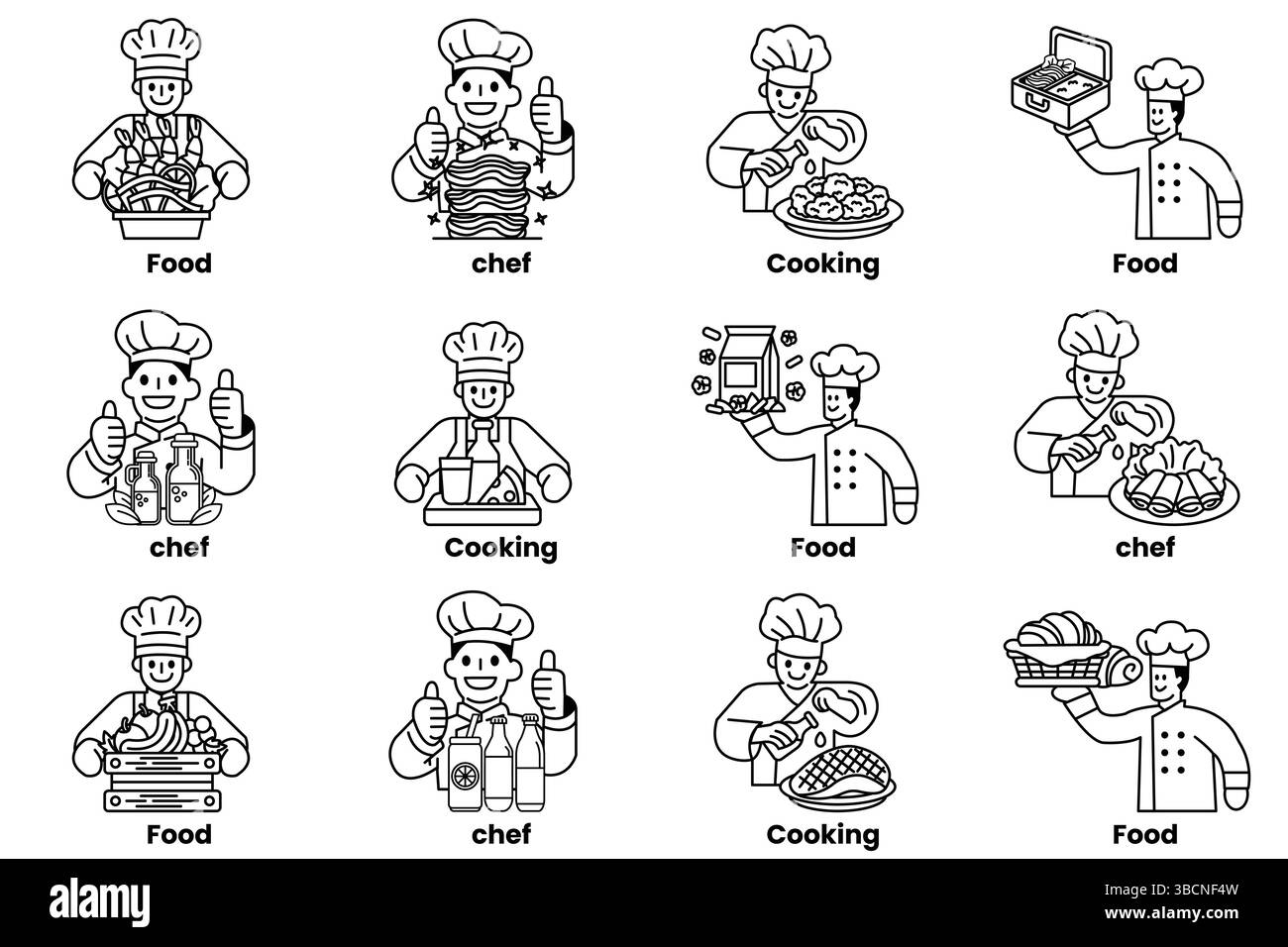 A series of black and white images of chefs and food. The images are ...