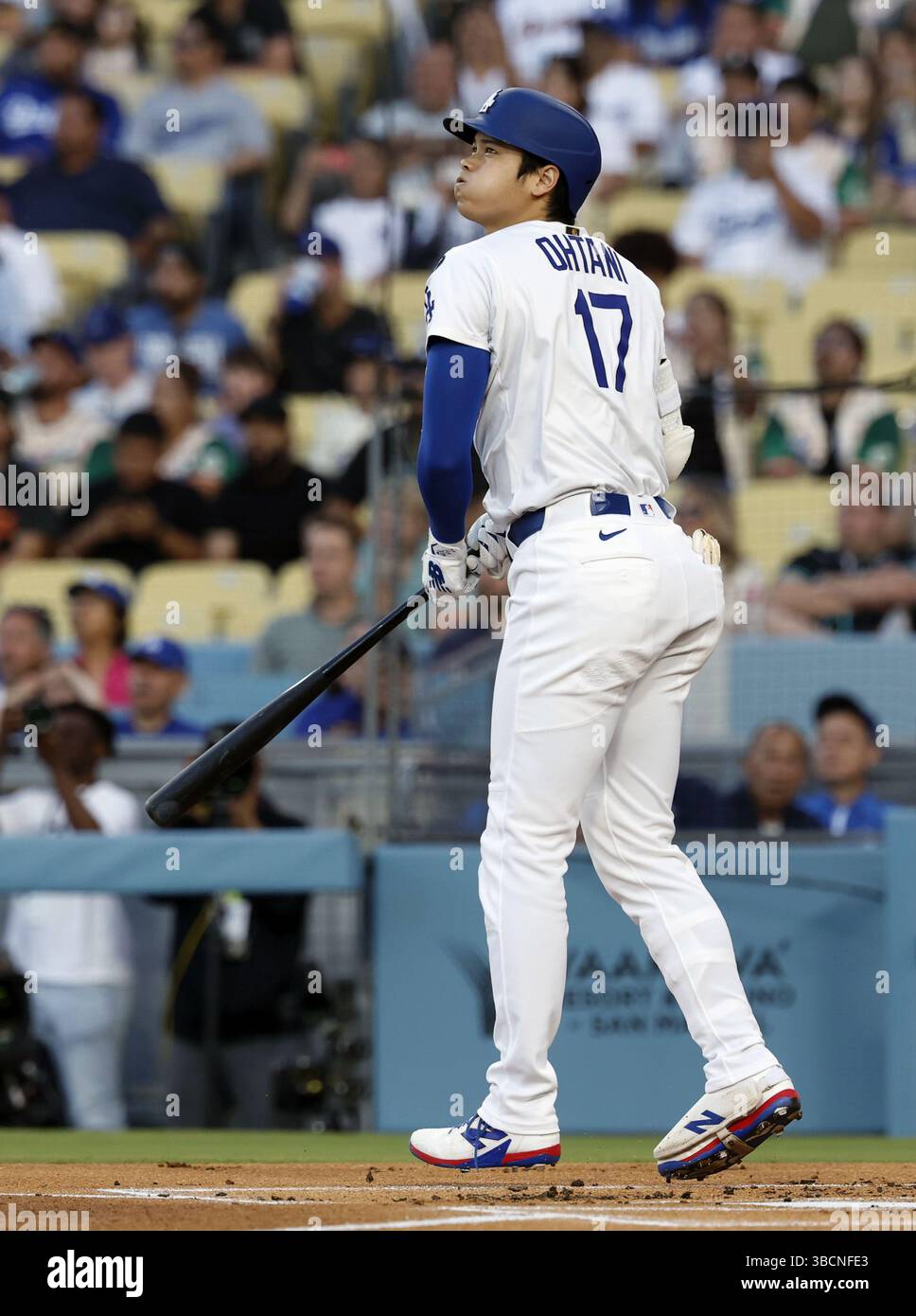 Los Angeles Dodgers designated hitter Shohei Ohtani flies out in the ...