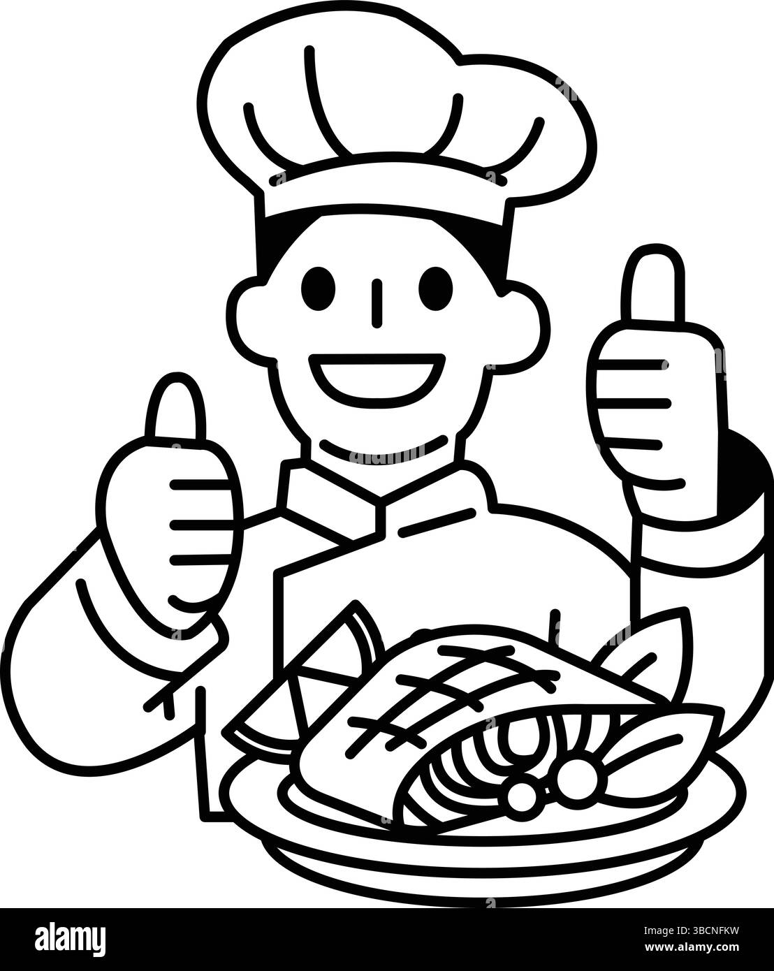 A chef is holding a plate of food and giving thumbs up. Concept of ...