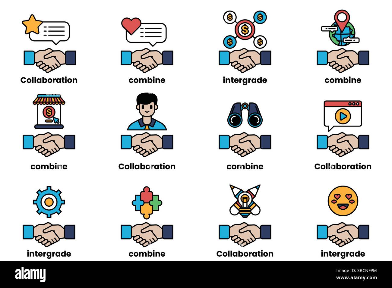 A hand shaking another hand, with a variety of different words and ...