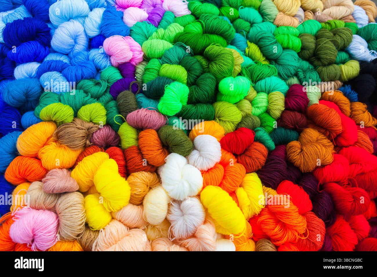 Yarn. Background from multi-colored threads for knitting closeup Stock ...