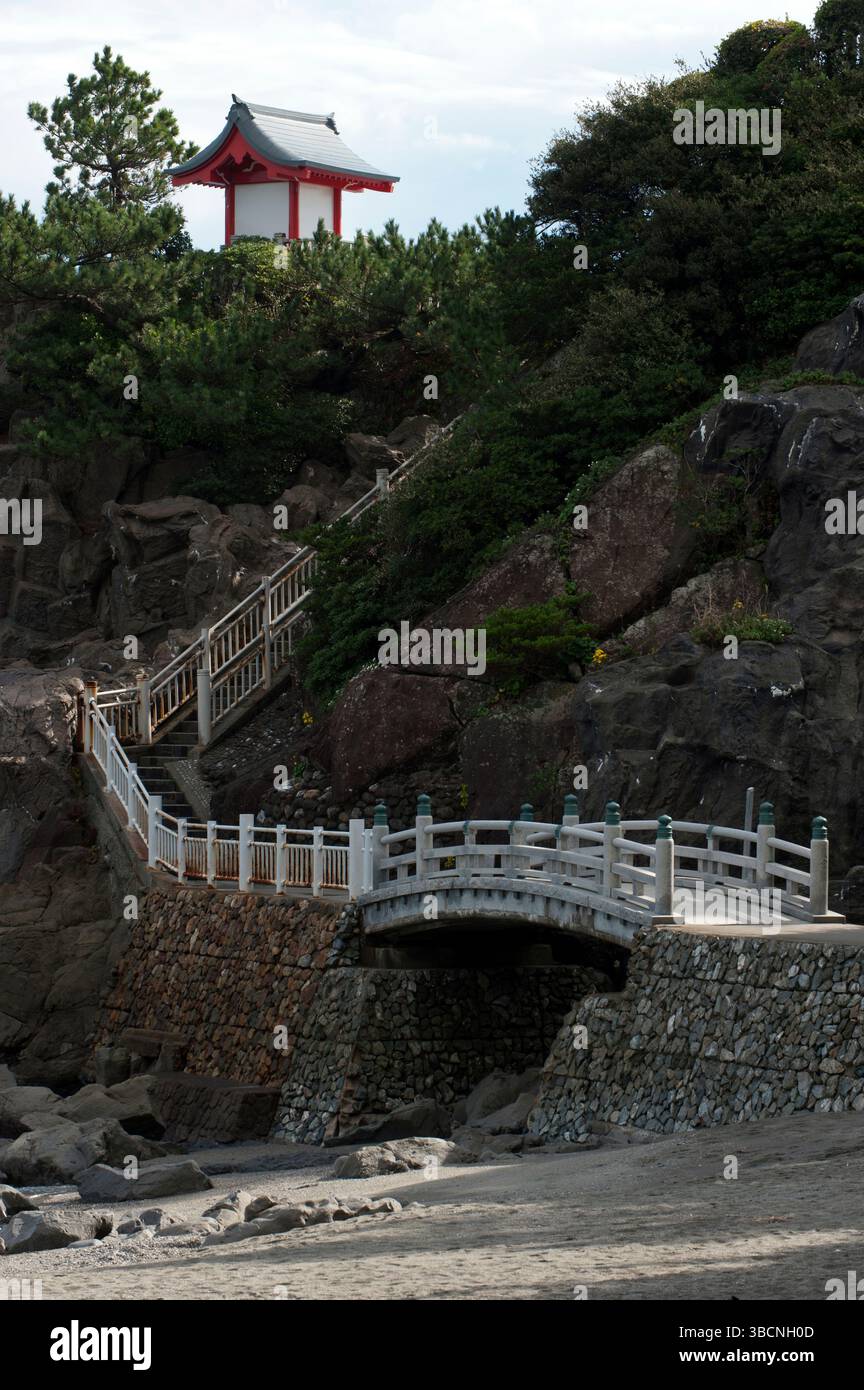 Kaizumi Jinja (Watatsumi Jinja) Shinto shrine and Ryugu Bridge on Cape ...