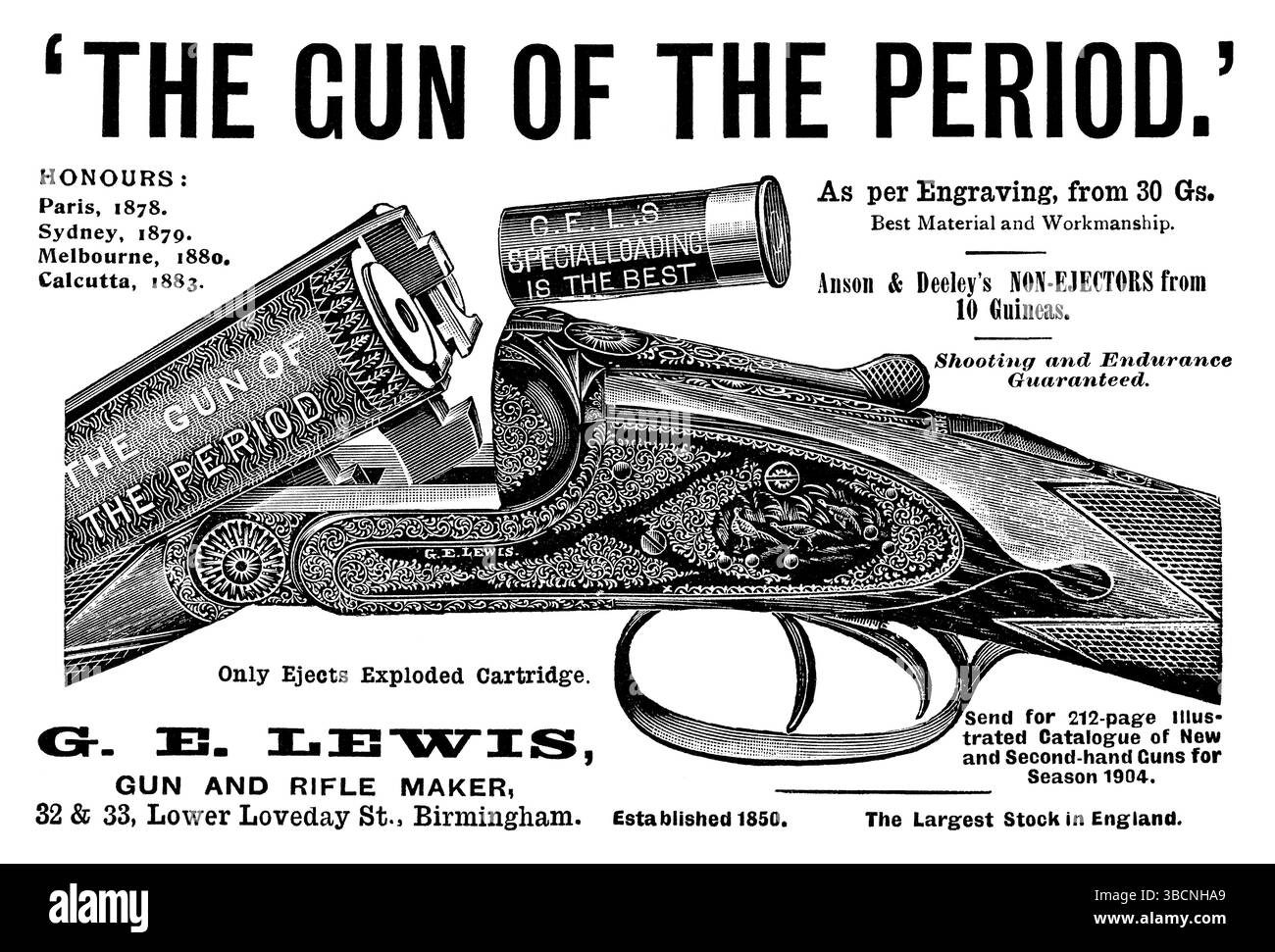 1904 British advertisement for G. E. Lewis, gun and rifle maker ...