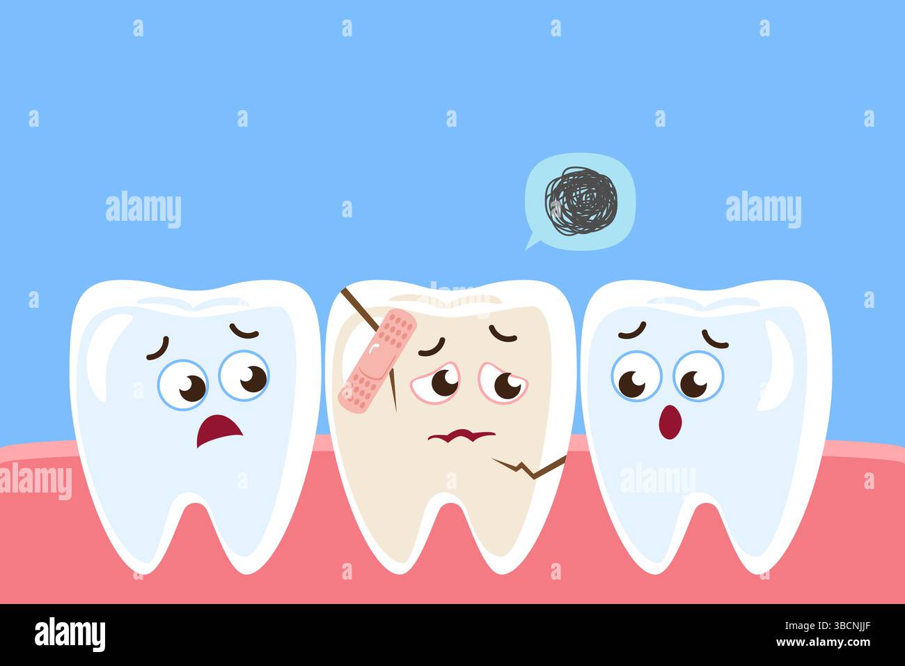 Sick tooth and healthy teeth cartoon characters . Dental health concept ...