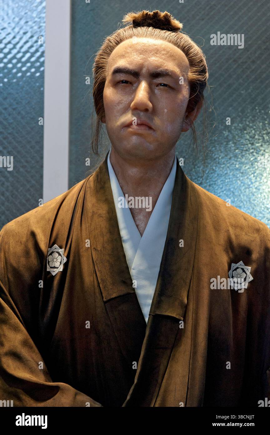 Life-size lifelike wax sculpture figure of Sakamoto Ryoma, a famous Tosa samurai, at the ...