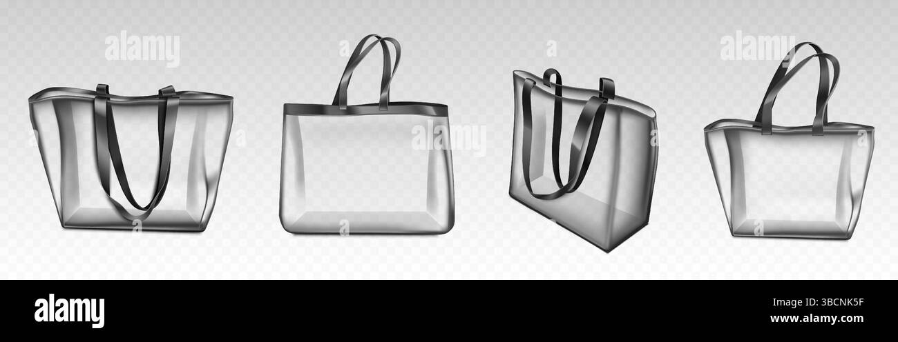 Transparent tote bags set - clear plastic shopping handbags with black ...