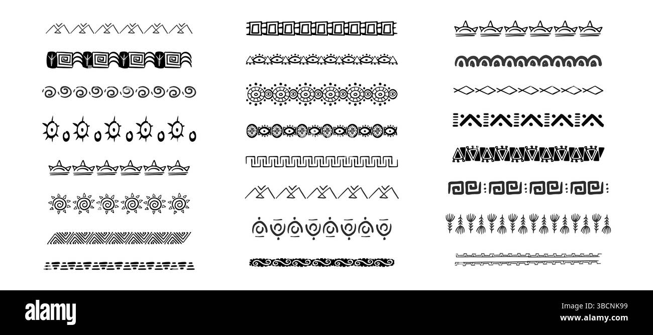 Ethnic tribal border, traditional hand drawn divider, doodle separator ...