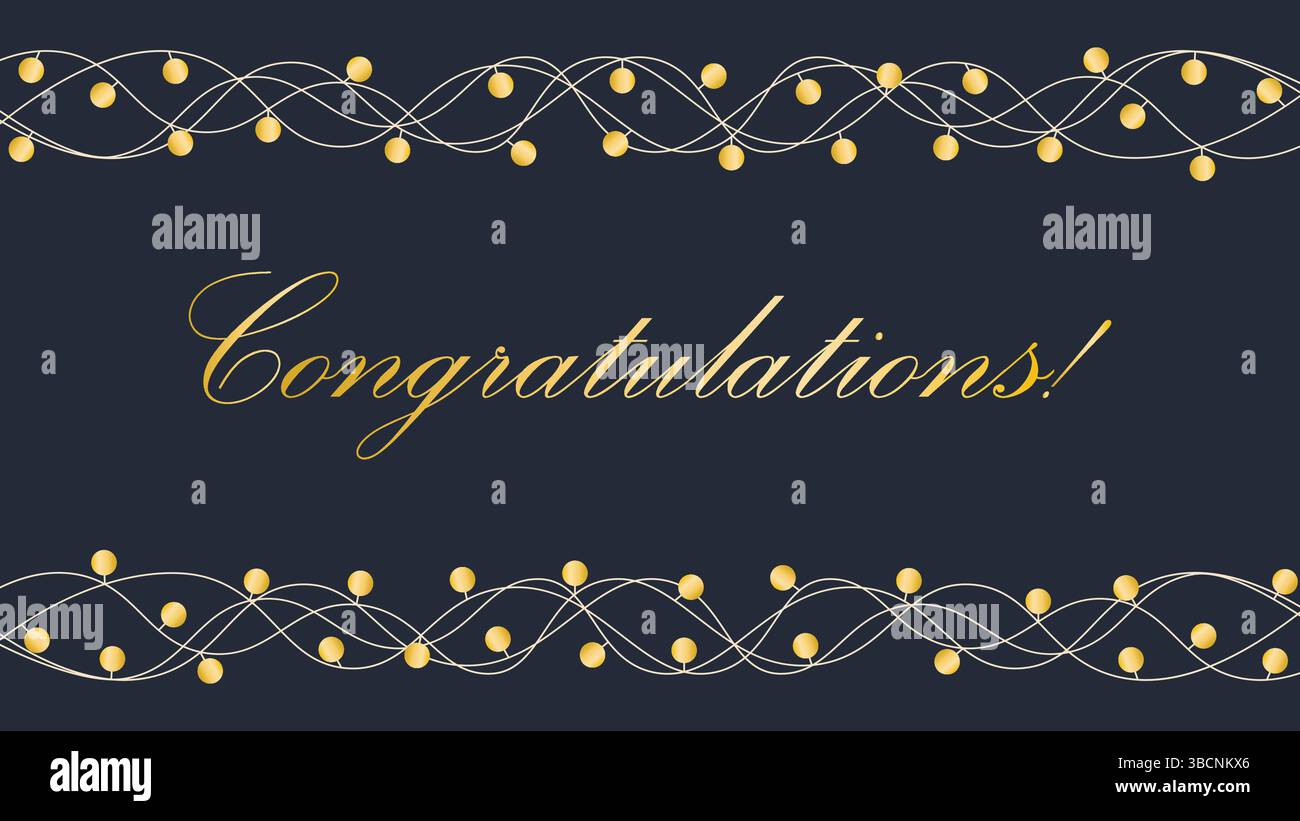 Congratulatory banner with golden garlands and inscription ...