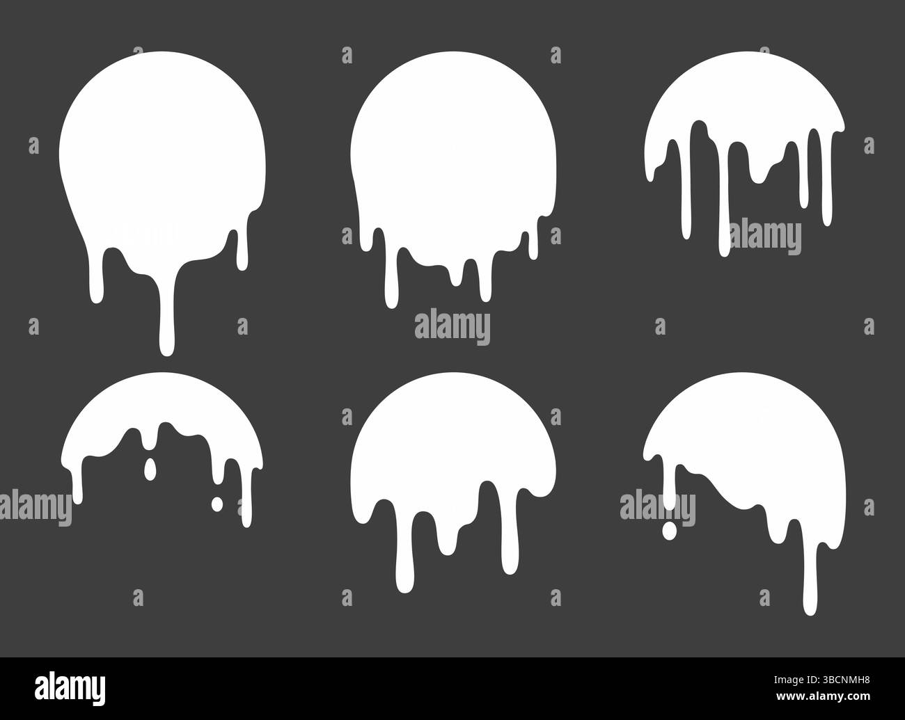 Dripping circle icons set - various liquid drip shapes. White round ...